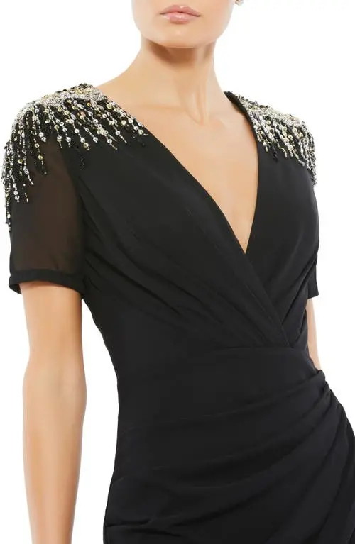 Mac Duggal Sequined Embellished Shoulder Evening Gown