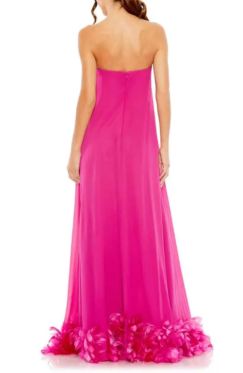 Mac Duggal Chiffon Strapless High-low Gown With Feather Hem - Fuchsia