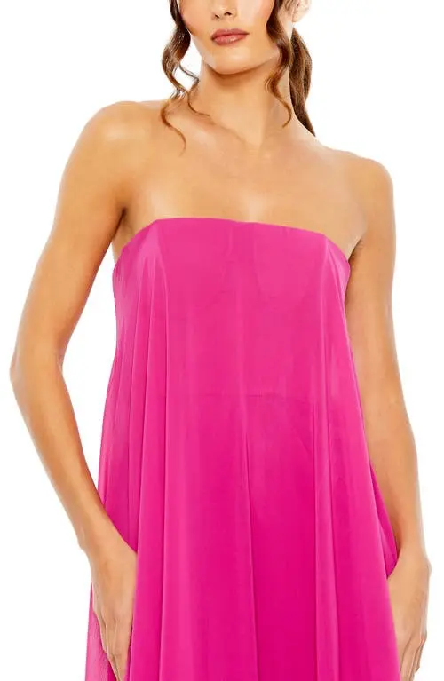 Mac Duggal Chiffon Strapless High-low Gown With Feather Hem - Fuchsia