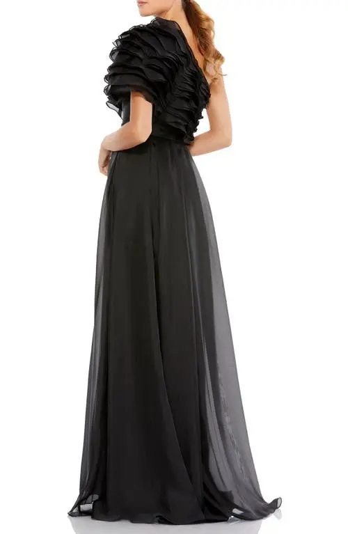 Mac Duggal One-shoulder Ruffle Gown