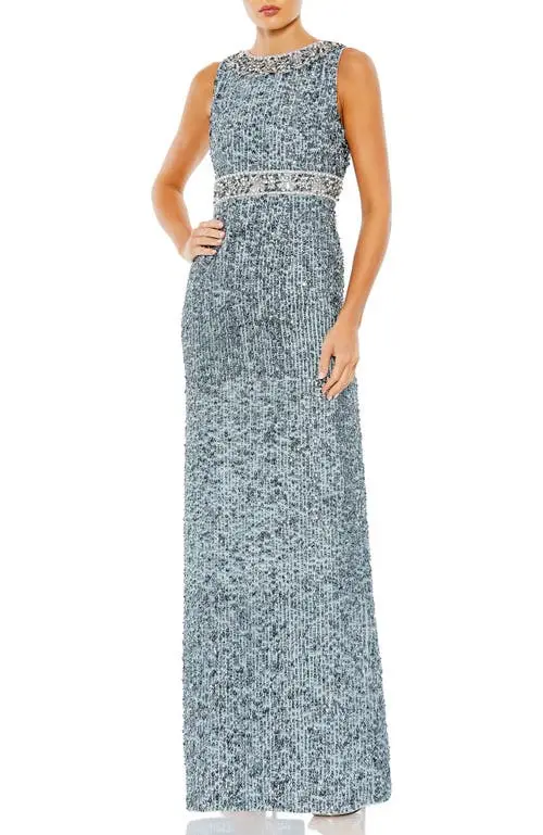 Mac Duggal Sequined Embellished Neckline Gown