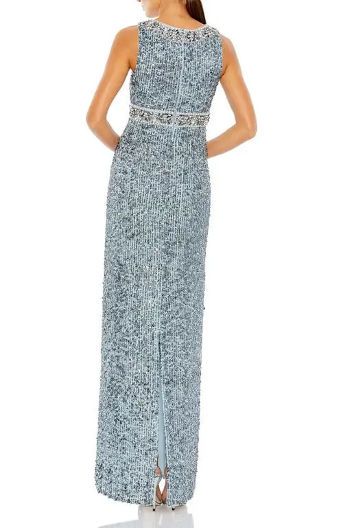 Mac Duggal Sequined Embellished Neckline Gown