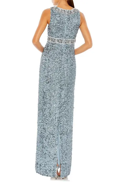 Mac Duggal Sequined Embellished Neckline Gown