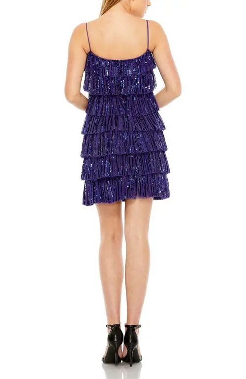 Mac Duggal Beaded Strap Sequin Ruffle Mini Dress - Cobalt