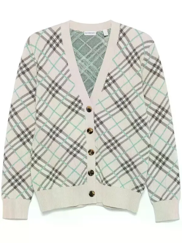 Burberry Checked Cardigan - Grey