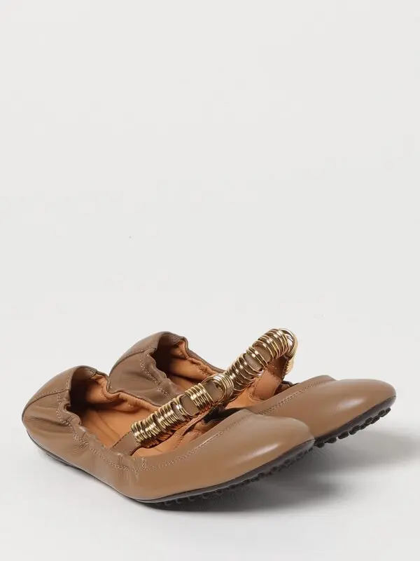 TOD'S Ballet Flats With Gold Tone Detailing - Beige