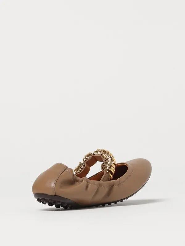 TOD'S Ballet Flats With Gold Tone Detailing - Beige