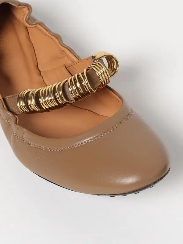 TOD'S Ballet Flats With Gold Tone Detailing - Beige