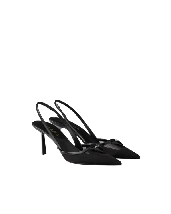 Prada Mesh Fabric Slingback Pumps - Black