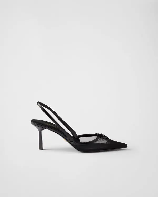 Prada Mesh Fabric Slingback Pumps - Black