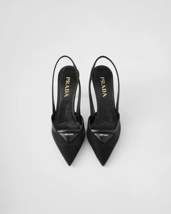 Prada Mesh Fabric Slingback Pumps - Black