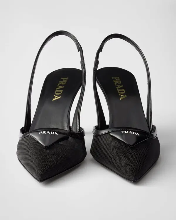 Prada Mesh Fabric Slingback Pumps - Black
