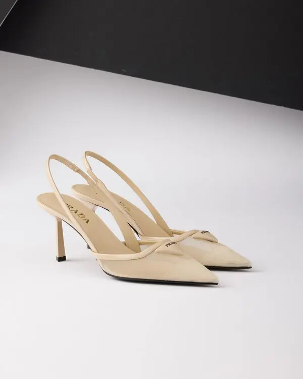 Prada Mesh Slingback Pumps - Neutral
