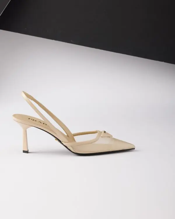 Prada Mesh Slingback Pumps - Neutral