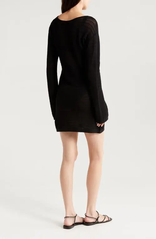 Solid & Striped The Nicki Rib Long Sleeve Linen Blend Cover-up Dress - Noir