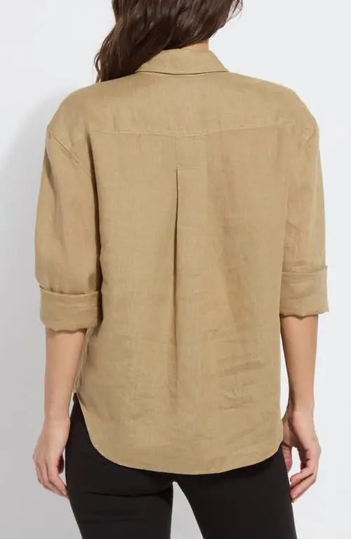 Lyssé Rose Roll Tab Linen Utility Shirt - Olive Tint