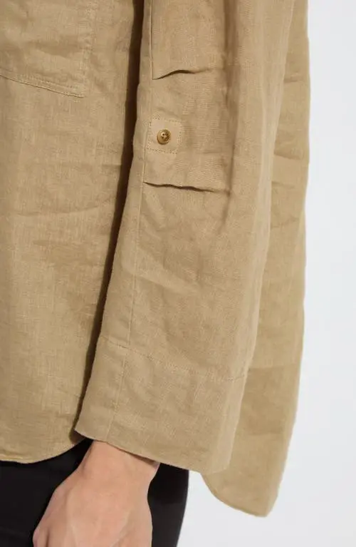 Lyssé Rose Roll Tab Linen Utility Shirt - Olive Tint