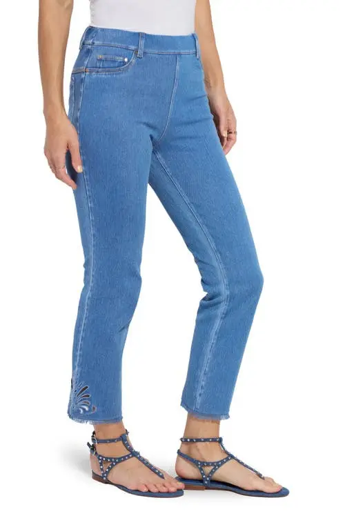 Lyssé Yori Eyelet Hem Crop Straight Leg Jeans - Bleached Blue