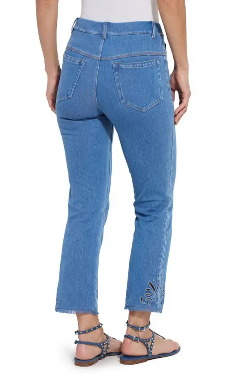 Lyssé Yori Eyelet Hem Crop Straight Leg Jeans - Bleached Blue