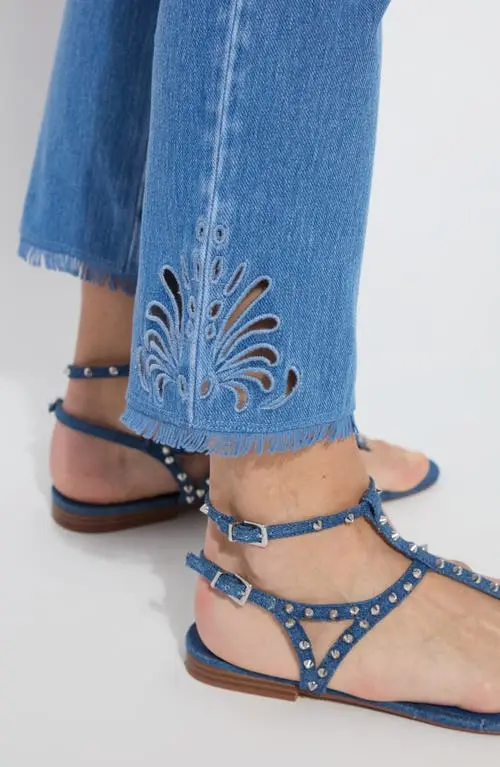 Lyssé Yori Eyelet Hem Crop Straight Leg Jeans - Bleached Blue