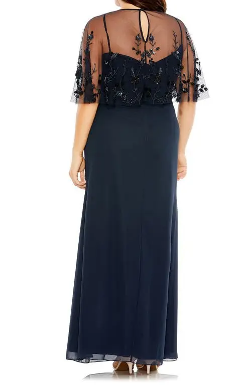 Mac Duggal Hand-embellished Cape Chiffon Gown