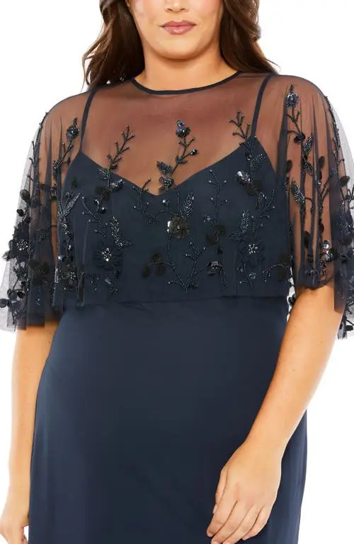 Mac Duggal Hand-embellished Cape Chiffon Gown