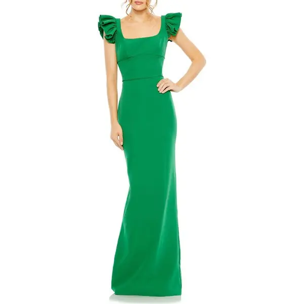 Mac Duggal Ruffle Cap-sleeve Column Gown - Green