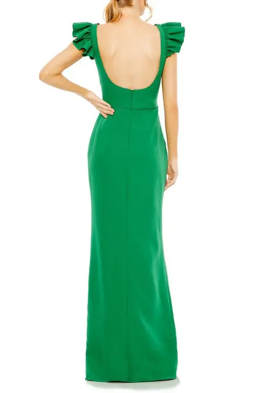 Mac Duggal Ruffle Cap-sleeve Column Gown - Green