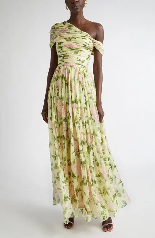 Oscar De La Renta English Rose One-Shoulder Gown In Pink/Light Yellow - 79%  Off | Editorialist
