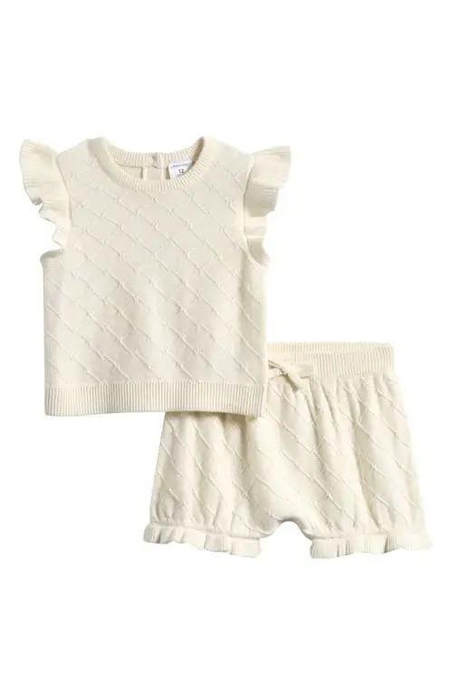 Nordstrom Flutter Sleeve Sweater & Bubble Shorts Set - Ivory Egret