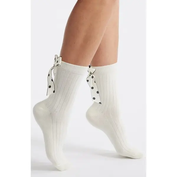 STEMS Polka Dot Ribbon Crew Socks - Ivory