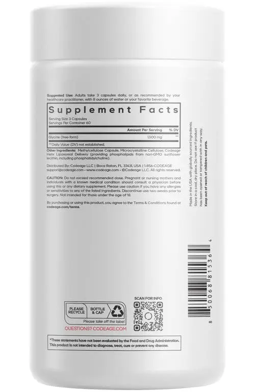 CODEAGE Liposomal Glycine+ Supplement, Free-form Amino Acid L-glycine 1500mg