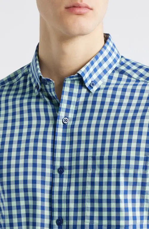 Johnston & Murphy Xc4® Two-tone Gingham Performance Button-down Shirt - Mint/ Navy