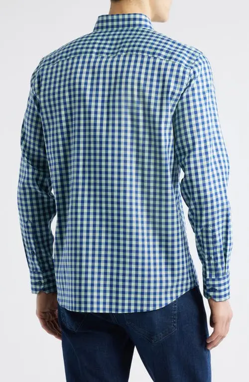 Johnston & Murphy Xc4® Two-tone Gingham Performance Button-down Shirt - Mint/ Navy