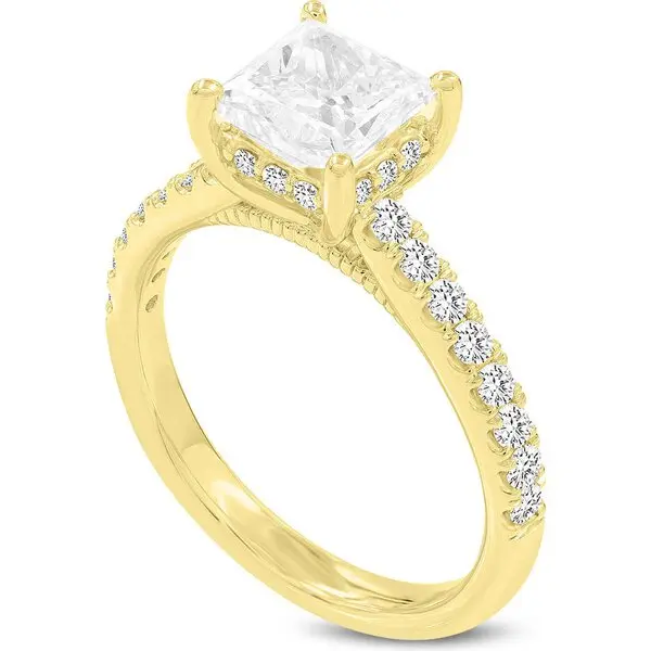 LUVMYJEWELRY Aneliya 1.95 Ct Princess Cut Lab Grown Diamond Ring - 14k Yellow Gold