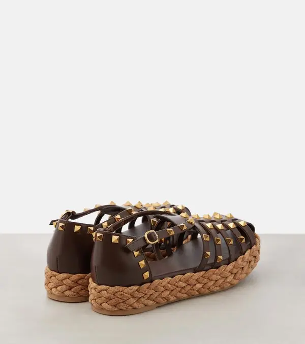 Valentino Garavani Rockstud Leather Espadrilles - Brown