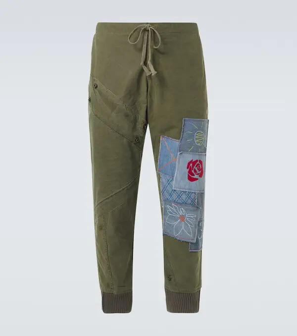 GREG LAUREN Patchwork Cotton Sweatpants - Green