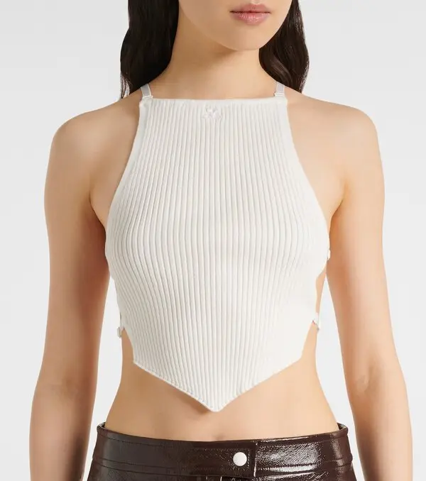 COURREGES Courrèges Ribbed-knit Cutout Tank Top - White