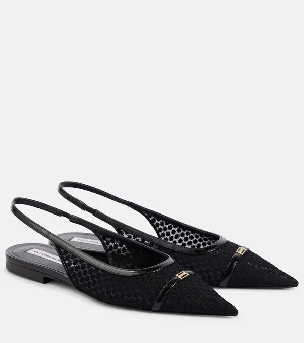 Victoria Beckham Leather-trimmed Mesh Slingback Flats