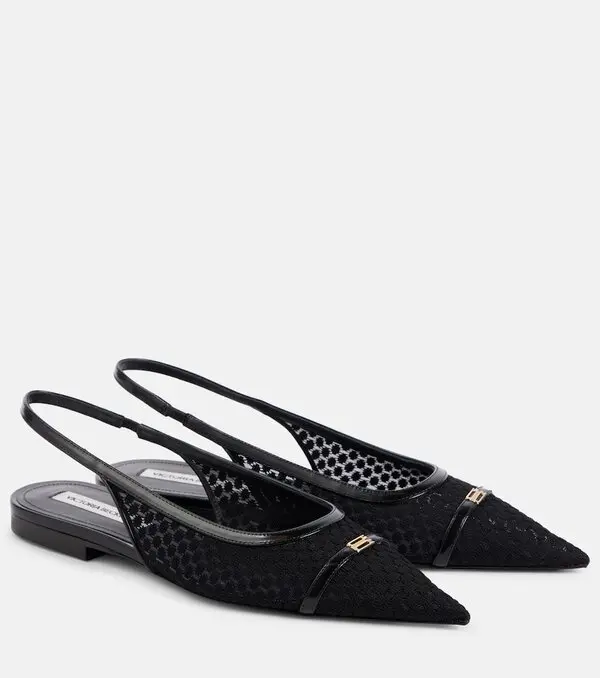 Victoria Beckham Leather-trimmed Mesh Slingback Flats - Black