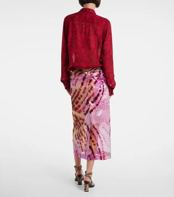Dries Van Noten Sami Printed Gathered Midi Skirt