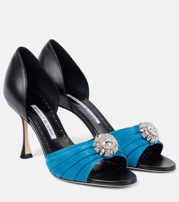 Manolo Blahnik Ansak 90 Embellished Mules - Black