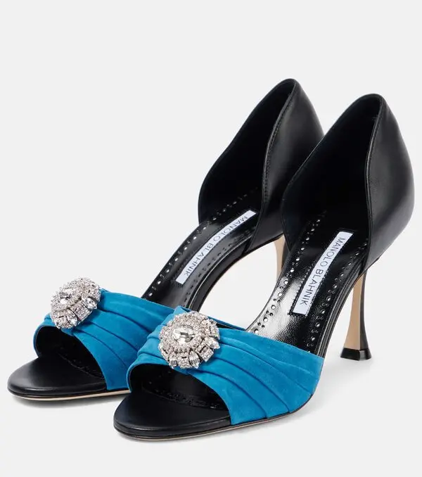 Manolo Blahnik Ansak 90 Embellished Mules - Black
