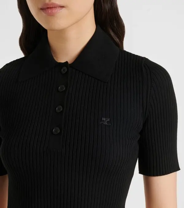 COURREGES Courrèges Ribbed-knit Cropped Polo Shirt