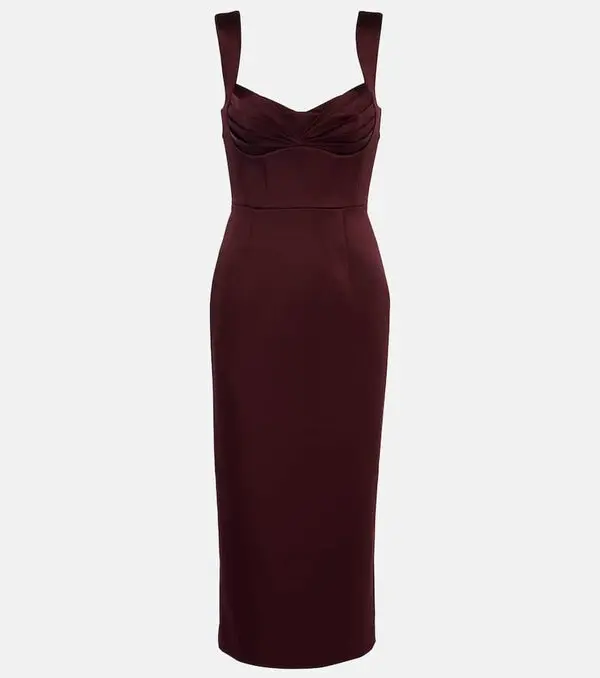 Buy Rebecca Vallance Merlot Ruched Satin Midi Dress - Burgundy At 20% Off |  Editorialist