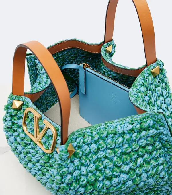 Valentino Garavani Vlogo Medium Raffia-effect Tote Bag