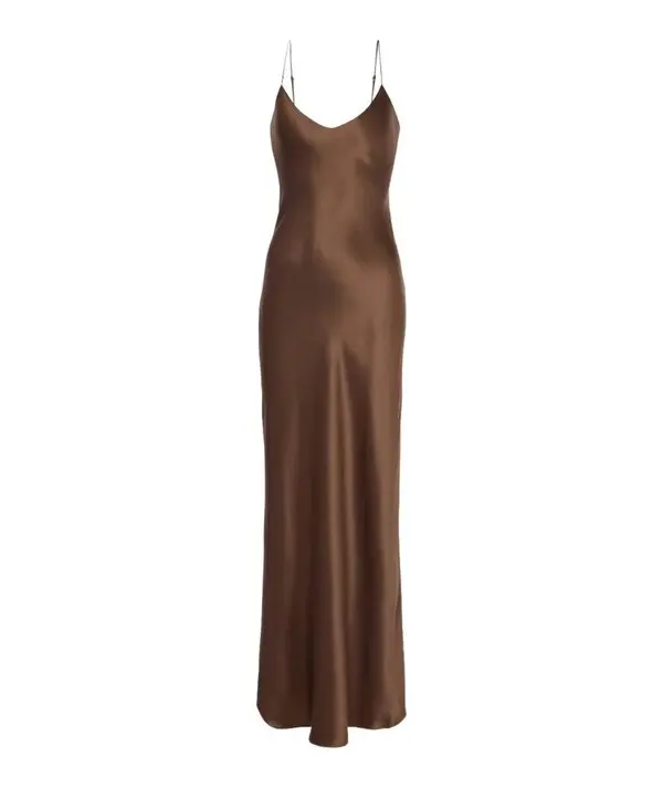 NILI LOTAN Cami Silk Charmeuse Slip Dress - Brown