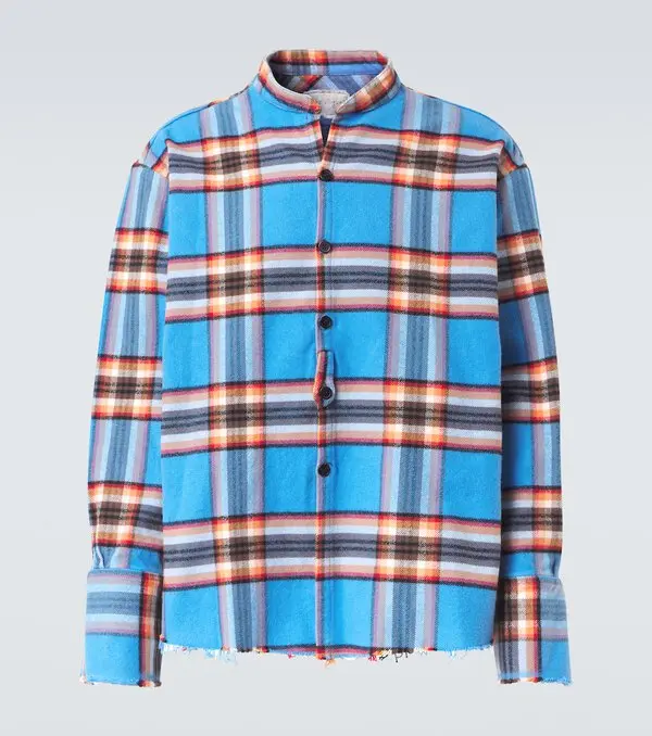 GREG LAUREN Plaid Cotton Shirt - Blue