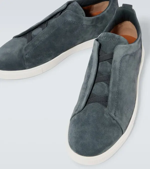 Zegna Triple Stitch Suede Slip-on Sneakers - Blue