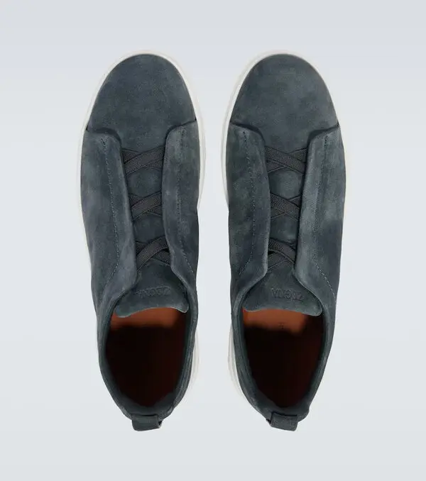 Zegna Triple Stitch Suede Slip-on Sneakers - Blue